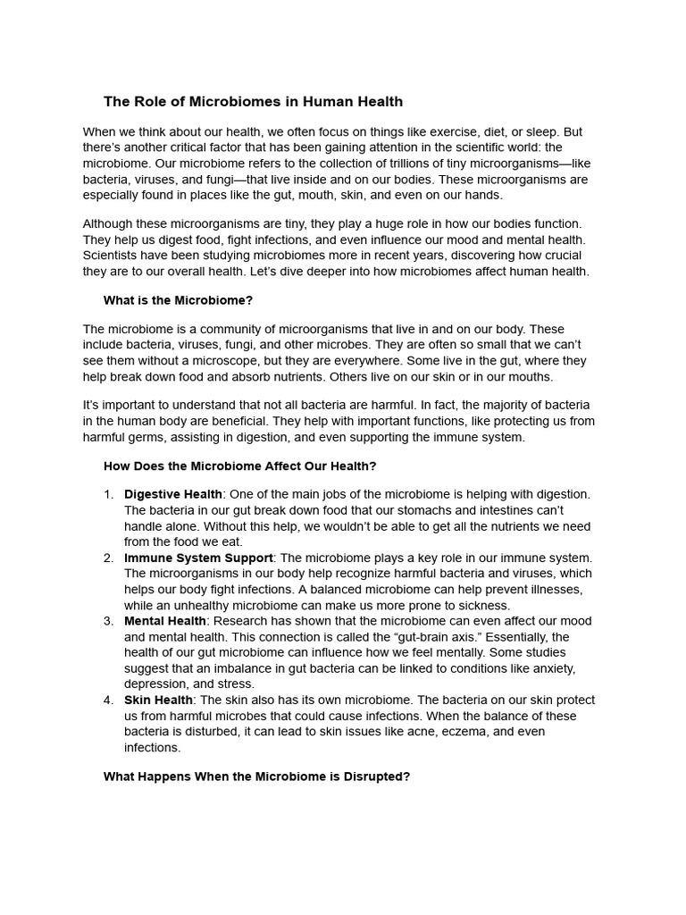 The Role of Microbiomes in Human Health | PDF | Microorganism | Medical ...