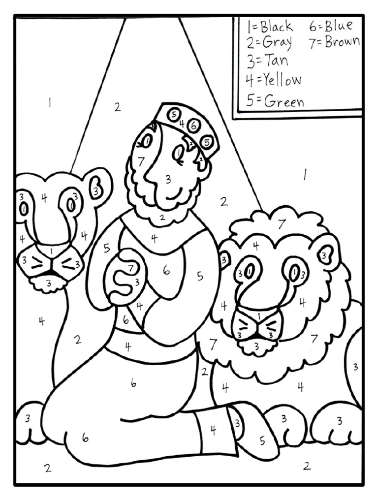 Daniel and The Lions Color by Number Easy PDF | PDF