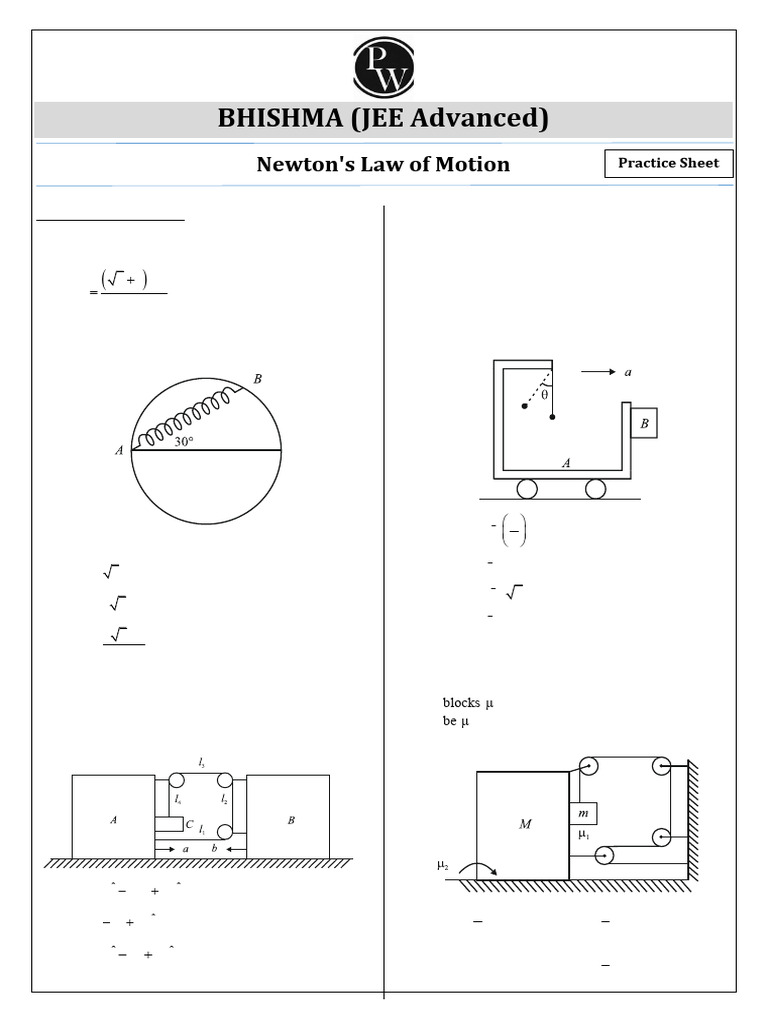 Newton Laws of Motion - Practice Sheet - Bhishma JEE Advanced 2023 ...
