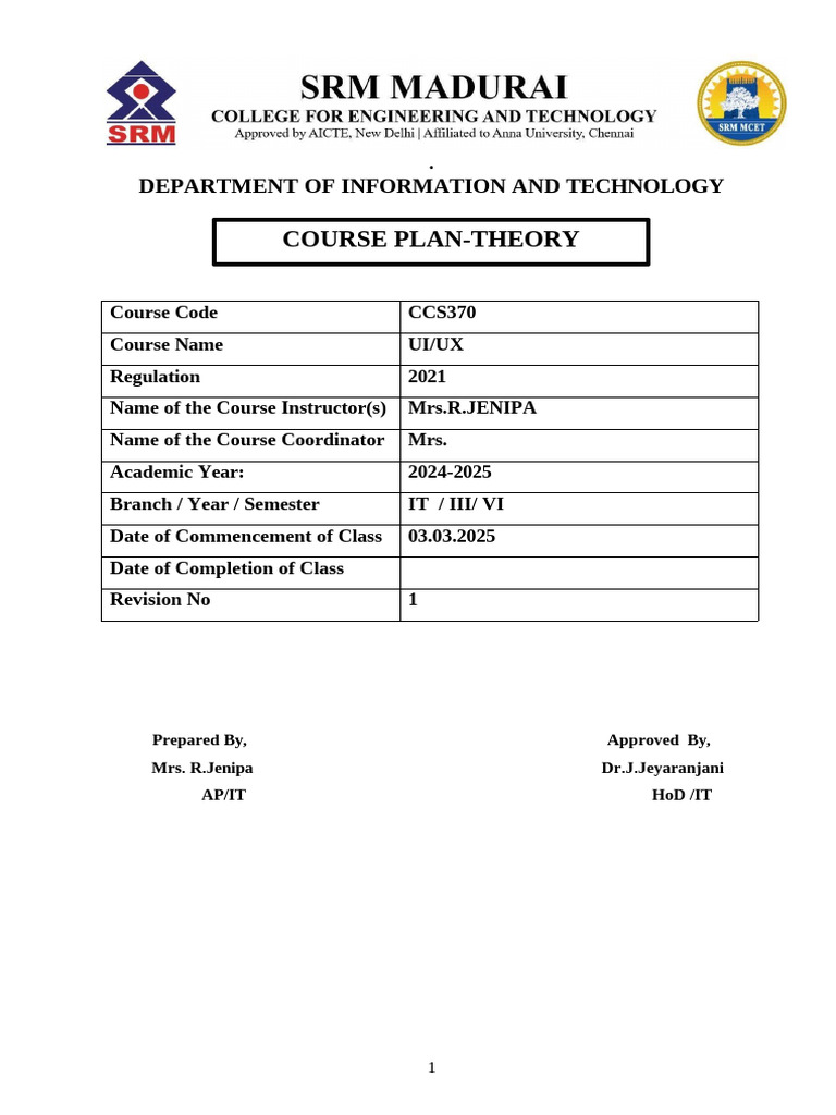 CCS370 UI/UX Design Syllabus 2024-2025 | PDF | Information Science ...