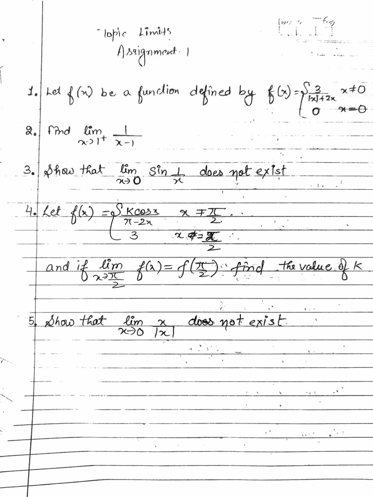 Assignment 1 on Limits | PDF