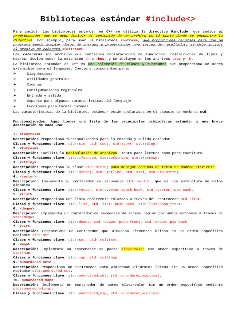 01 - Bibliotecas#include | PDF | C ++ | C (lenguaje de programación)