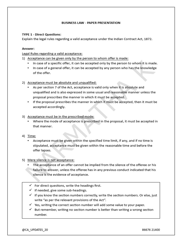 Business Law Paper Presentation Guide | PDF | Offer And Acceptance ...