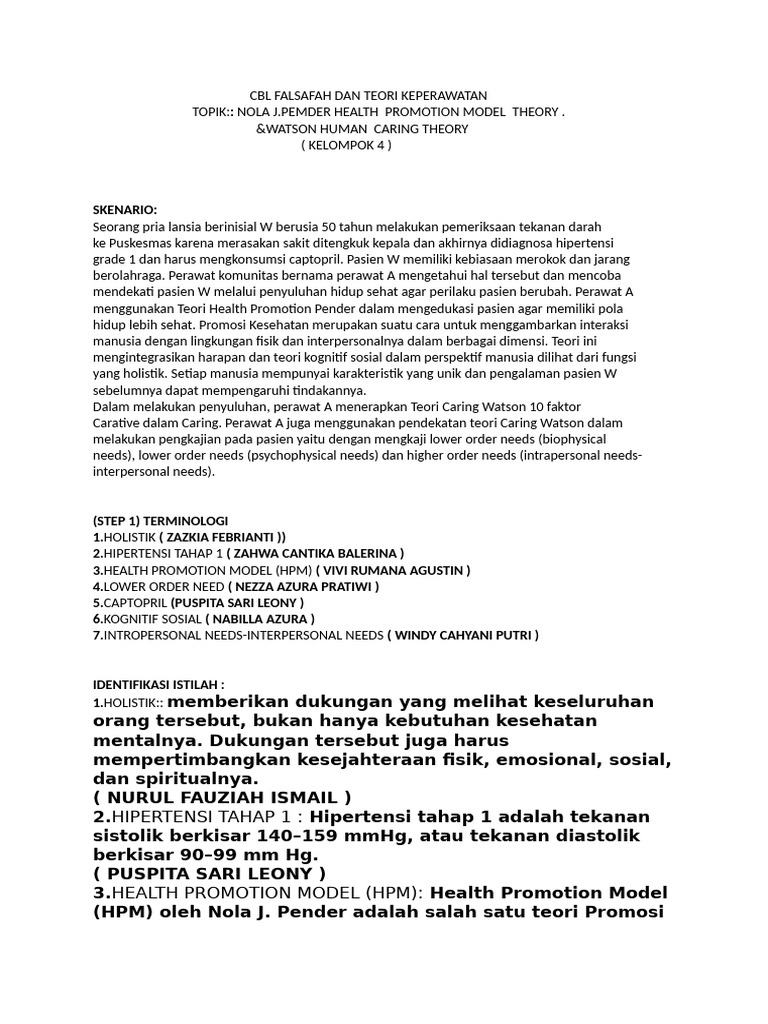 CBL 2 Falsafah Dan Teori Keperawatan Nola J. Pender Health Promotion ...
