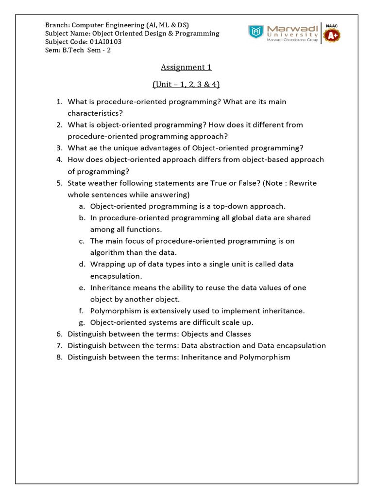 OOP Concepts for B.Tech Students | PDF