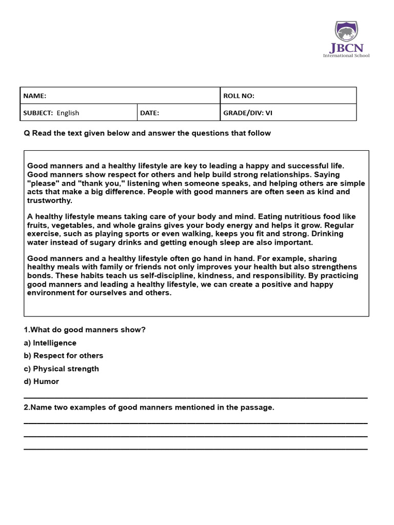 Comprehension Revision - Grade 6 | PDF