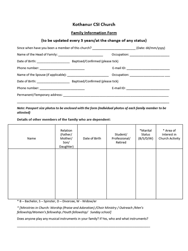 KCSIC - Family Information Form (Revised Changes) | PDF | Marriage ...