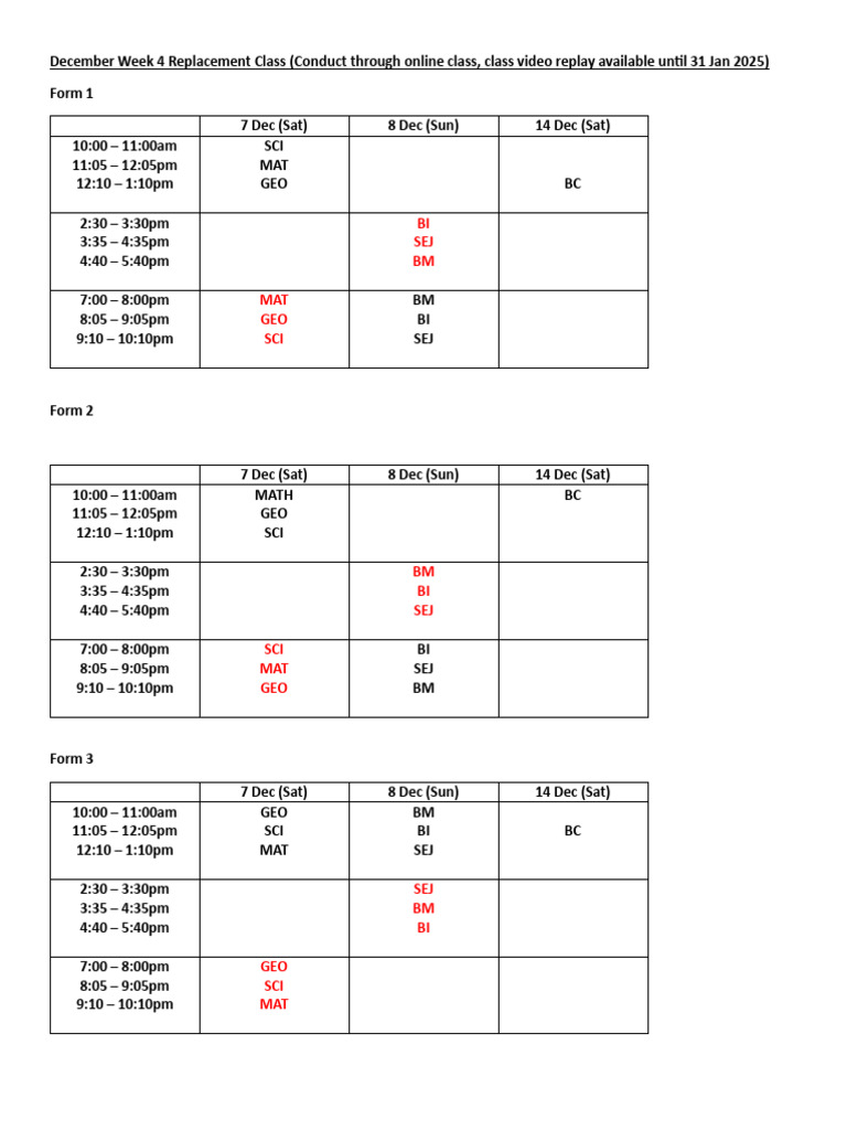 Dec Week 4 Replacement Class | PDF