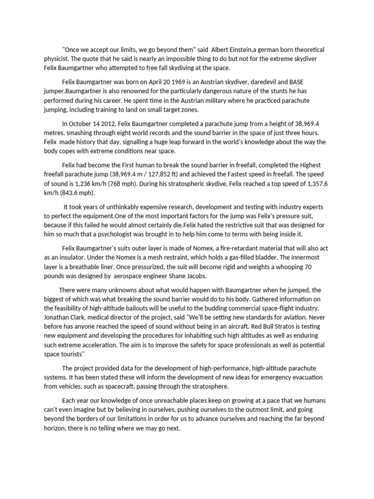 The Supersonic Freefall | PDF | Parachuting | Flight