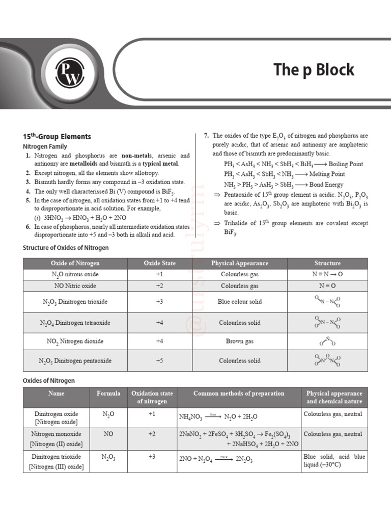 P-Block Elements Overview for NEET 2025 | PDF | Nitrogen | Oxide