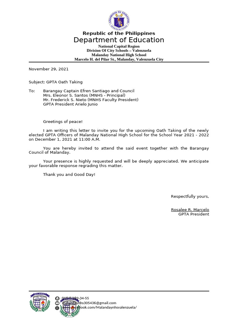 Oath Taking Letter | PDF