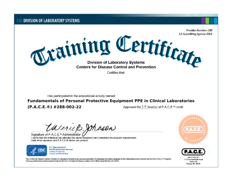PPE in Clinical Lab PACE Certificate | PDF