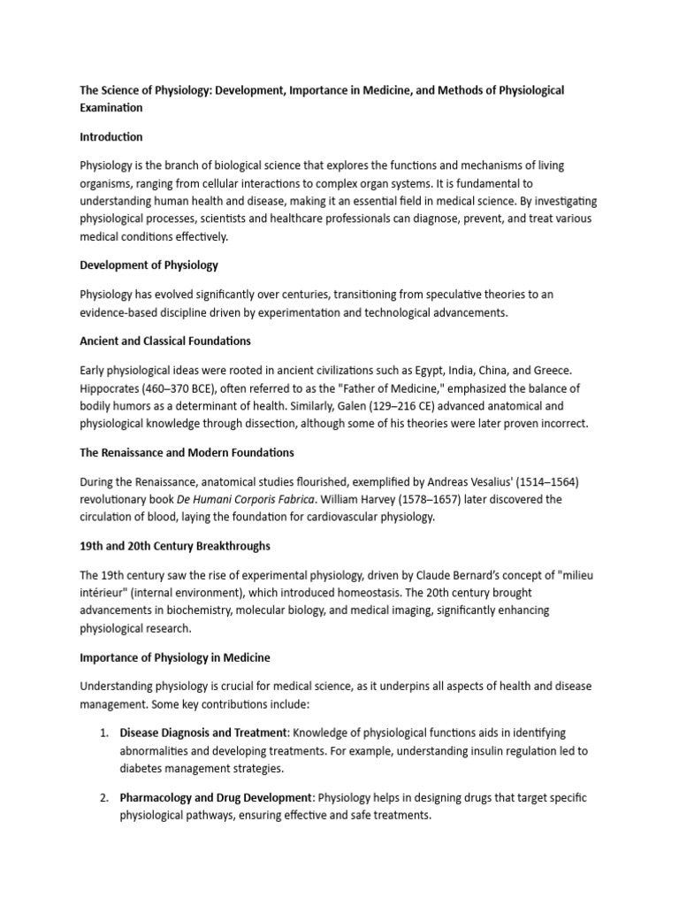 Importance of Physiology in Medicine | PDF | Physiology | Medicine