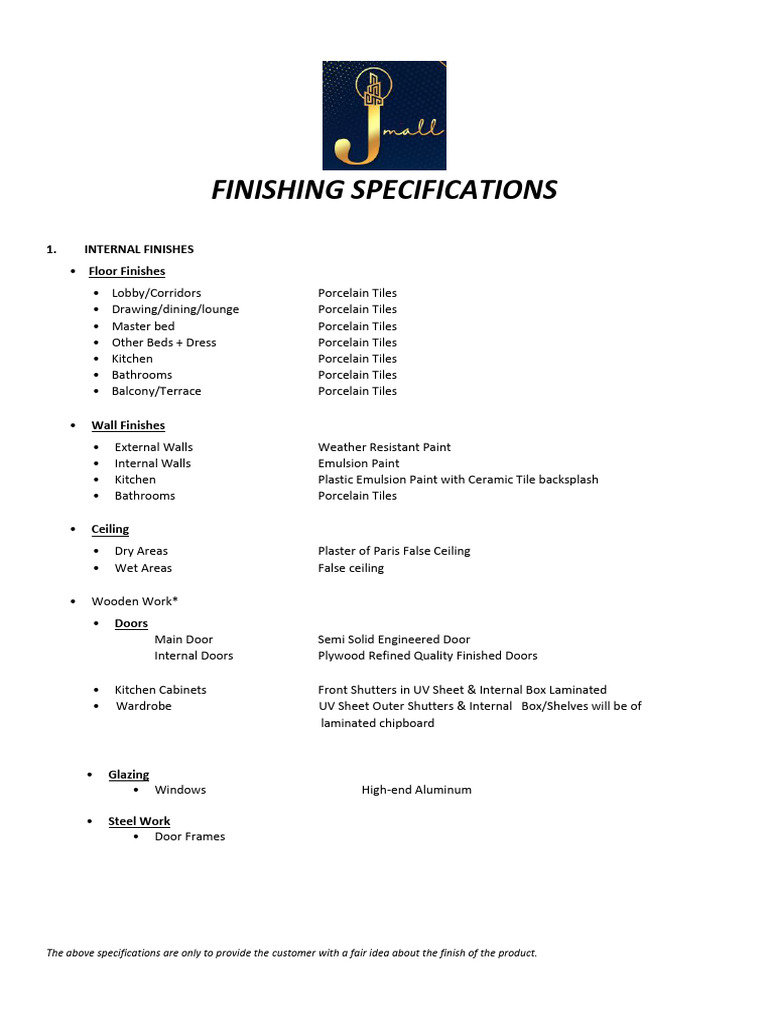Finishing Specifications - J Heights | PDF | Bathroom | Tile