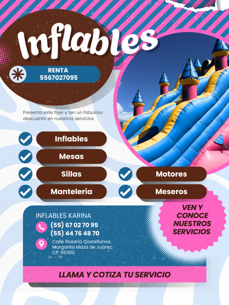 Póster Cartel con anuncio publicitario sobre venta y renta de juegos inflables para fiestas ...