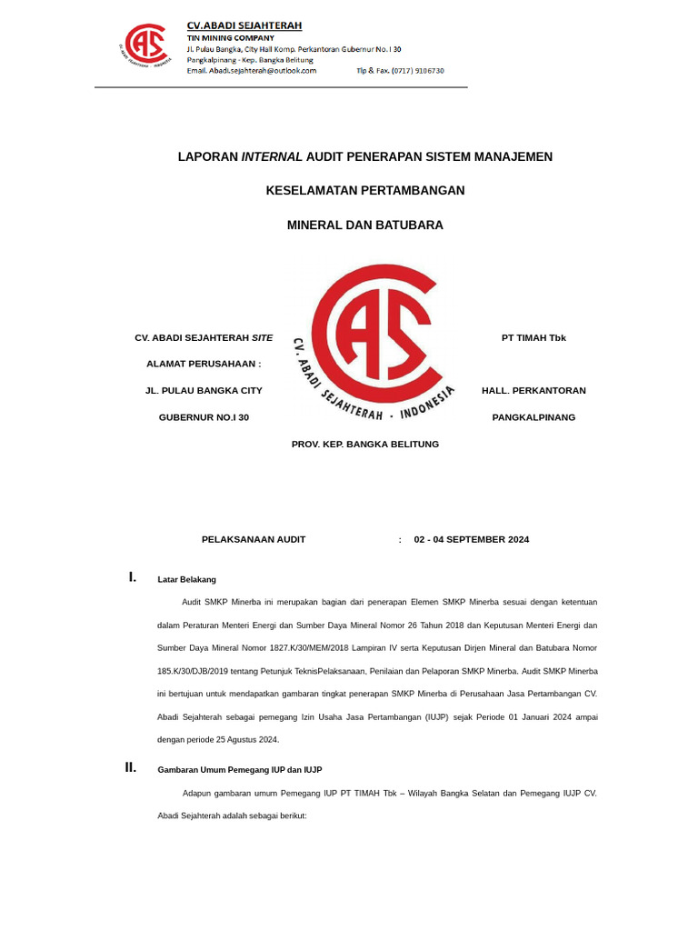 Praktek Laporan Audit Internal SMKP Submit | PDF