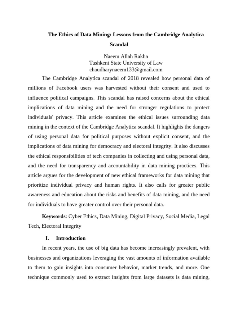 The Ethics of Data Mining Lessons From The Cambridge Analytica Scandal | PDF | Privacy | Data Mining