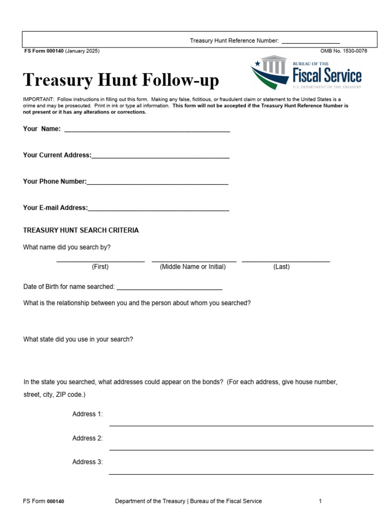Treasury Hunt Follow-up Form 000140 | PDF | Securities (Finance)