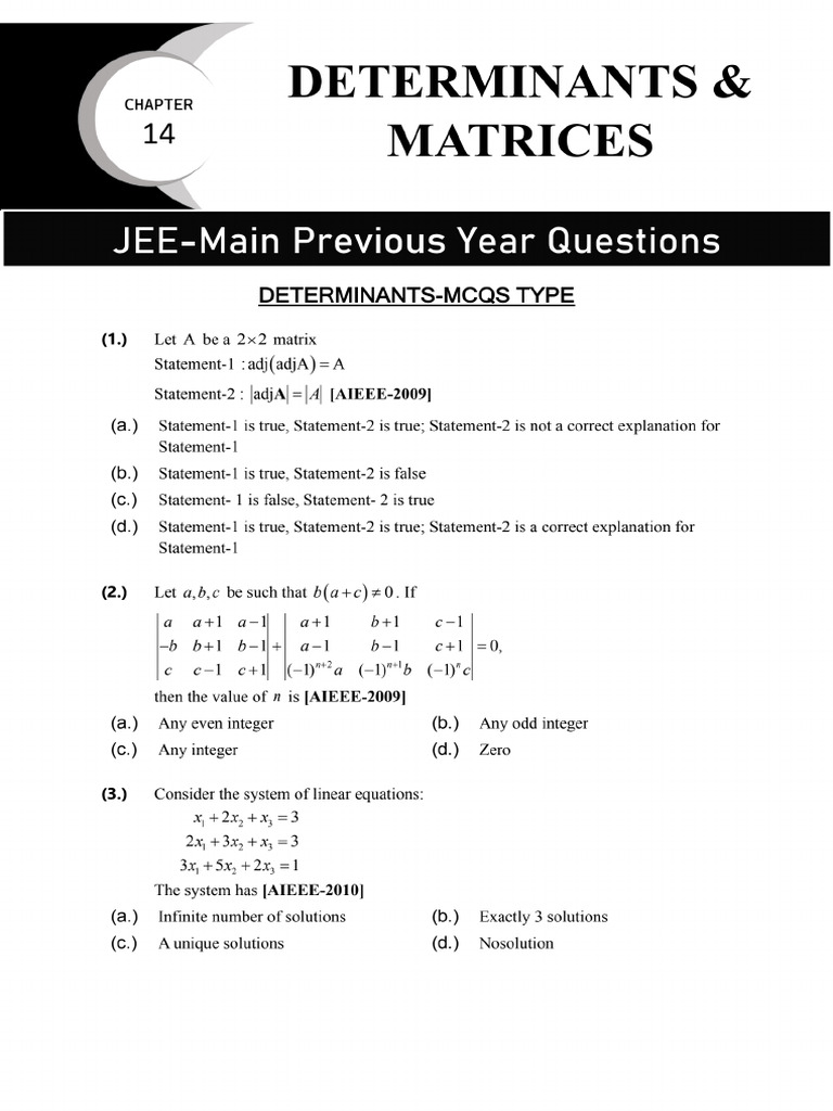 Jee Pyq Determinant & Matrices Sample 6306599925 | PDF
