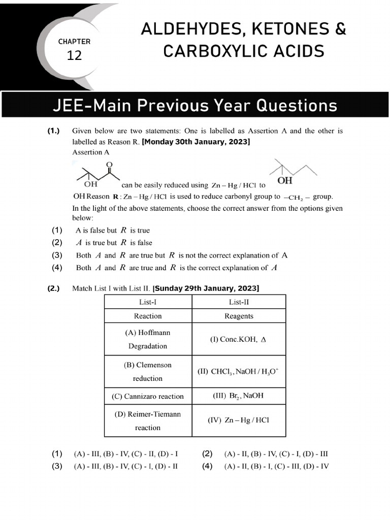 Jee-Pyq - Aldehydes, Ketones, & Carboxylic Acids - Sample-6306599925 | PDF