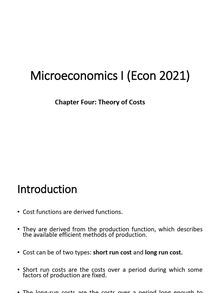 Microeconomics Cost Theory Basics | PDF | Long Run And Short Run | Economies Of Scale
