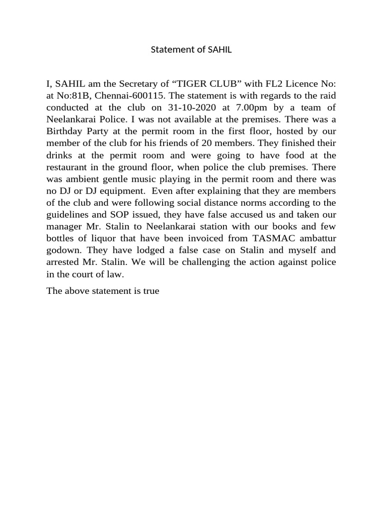 Statement of Sahil | PDF