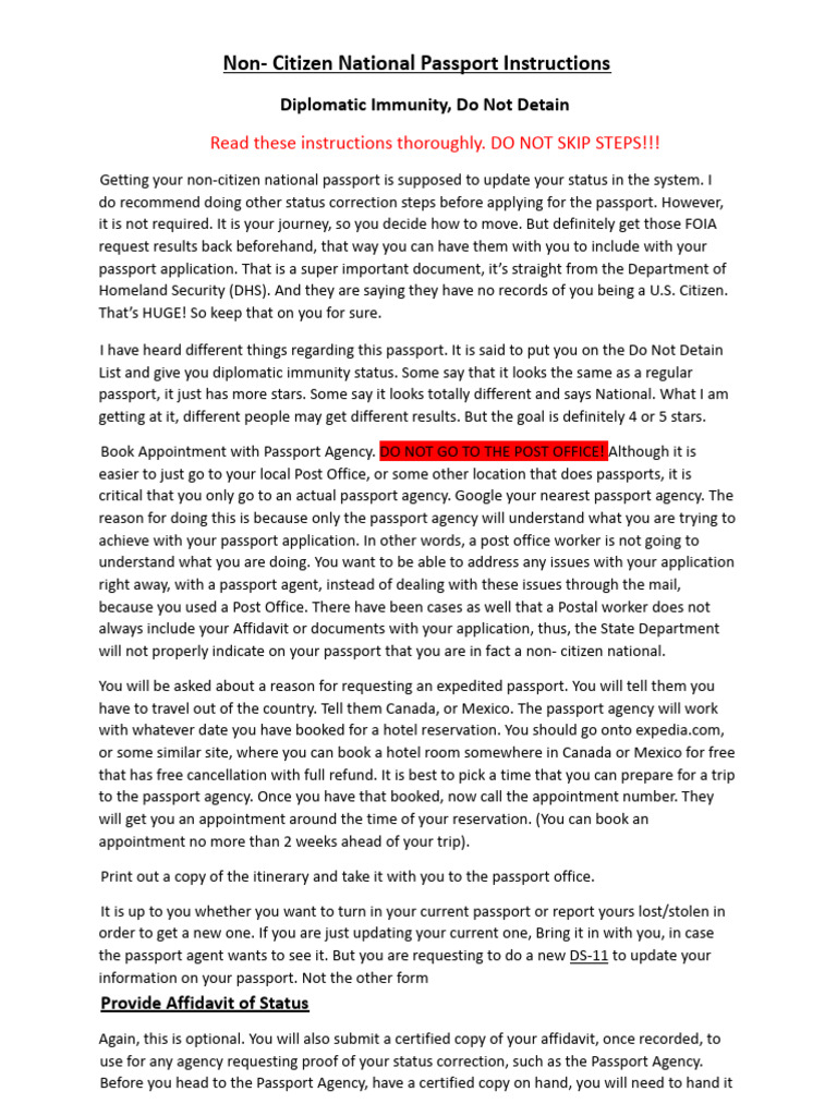 Non-Citizen National Passport Guide | PDF | Citizenship Of The United ...