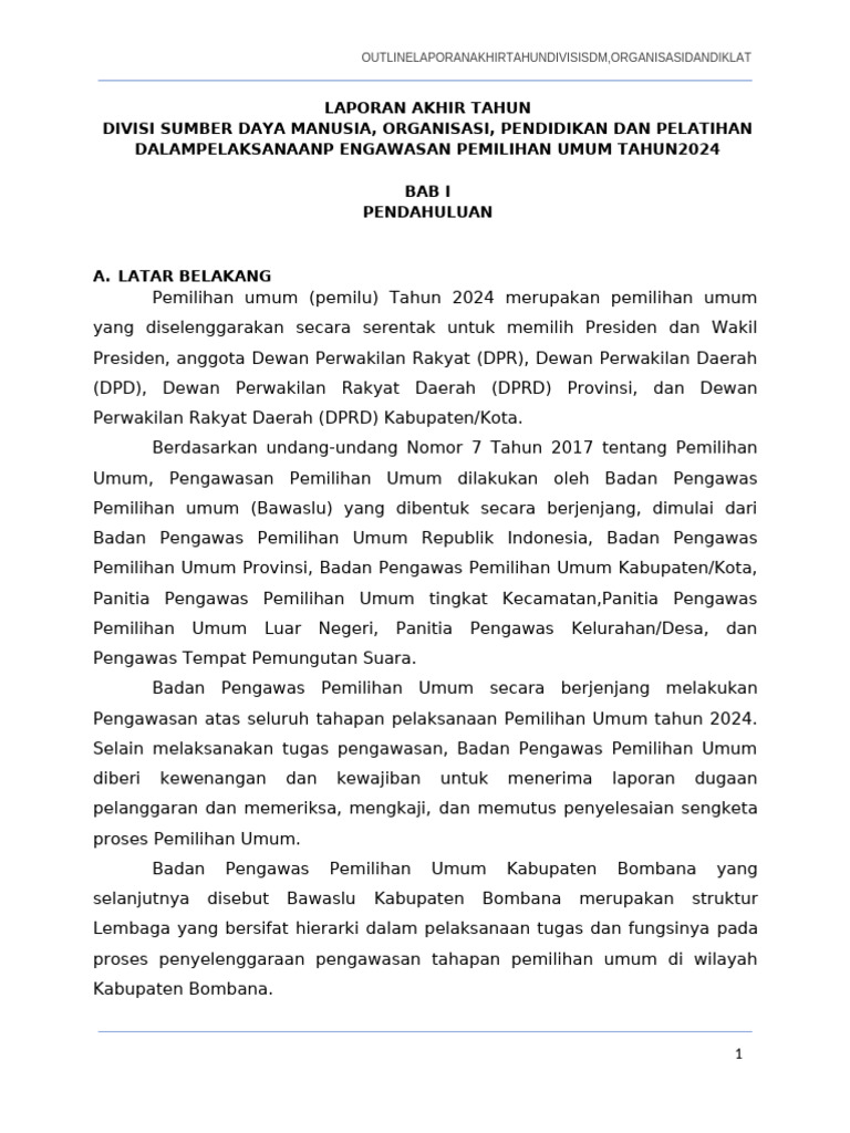 Outline Laporan Akhir Tahun 2024 - Kab Kota | PDF