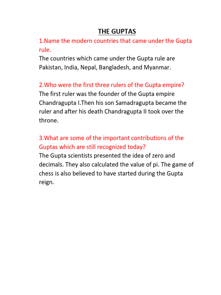 The Guptas: 1.name The Modern Countries That Came Under The Gupta Rule ...