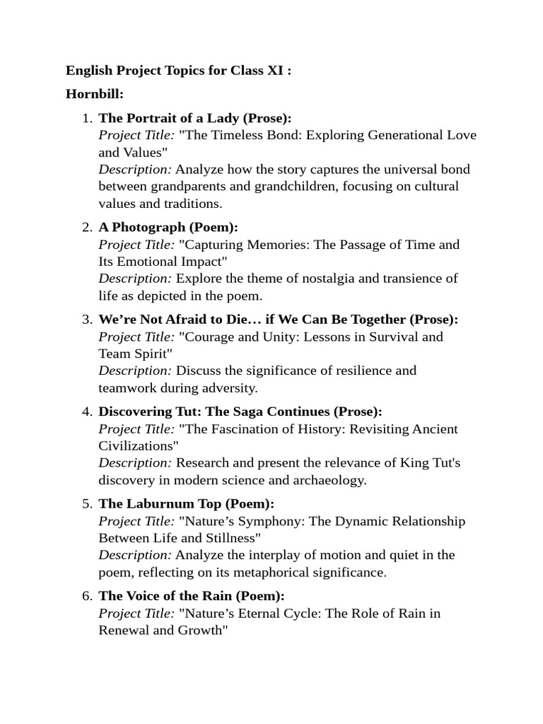 English Project Topics For Class XI | PDF | Gender Role | Poetry