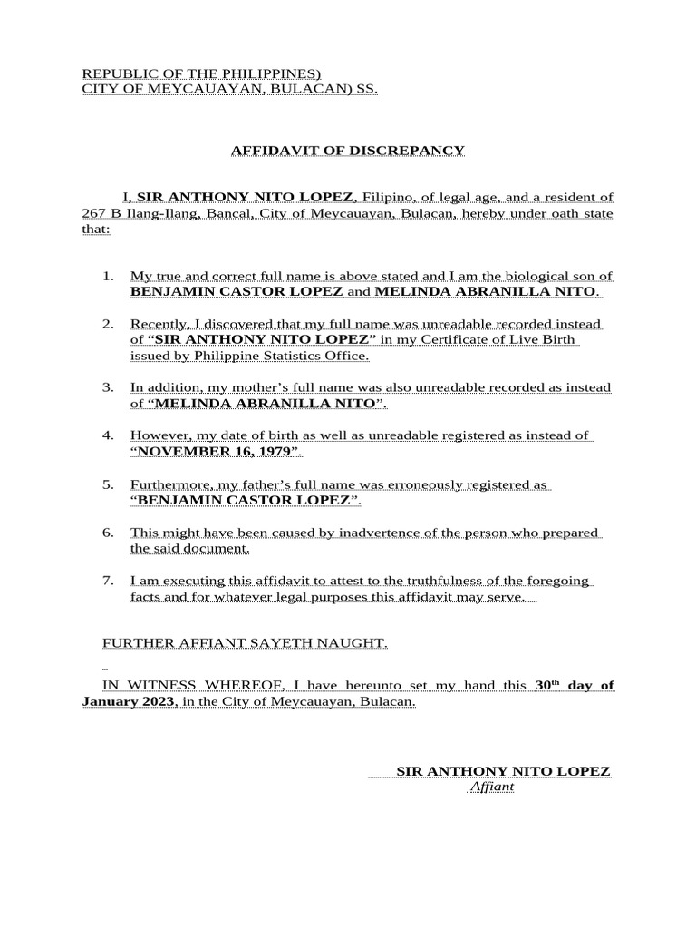 Affidavit of Discrepancy | PDF