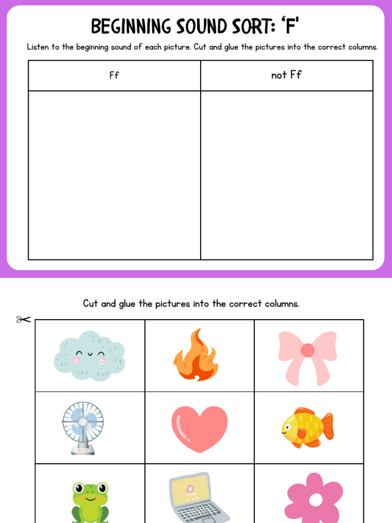 Beginning Sound Sort Activity: F Sound | PDF