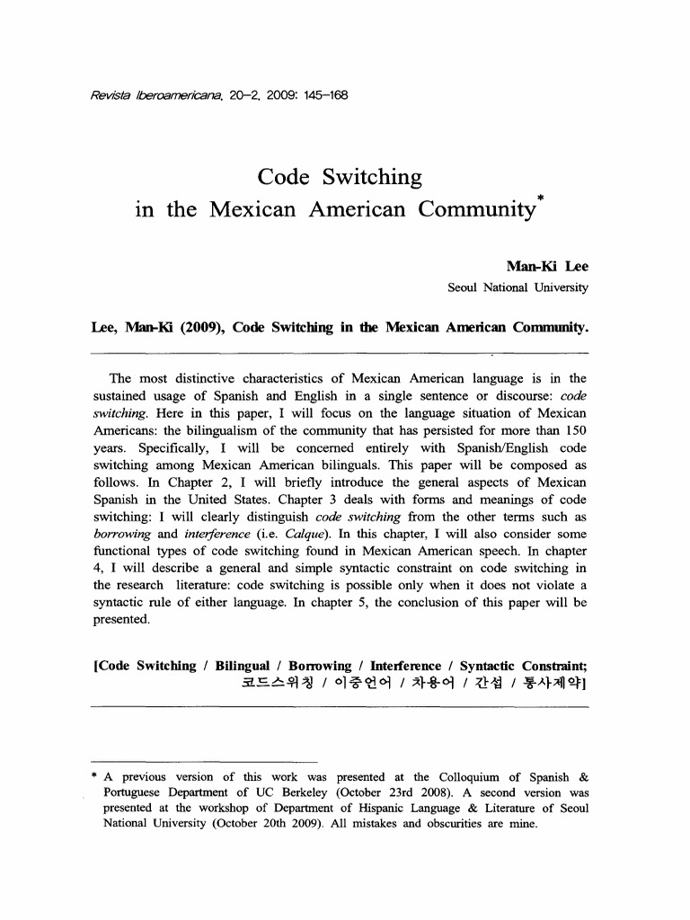 Code Switching in Mexican American Speech | PDF | Phrase | English Language