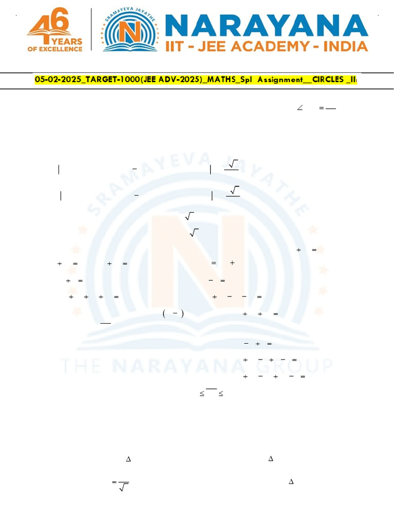 05-02-2025 Target-1000(Jee Adv-2025) Maths Spl Assignment Circles II | PDF | Circle | Pi