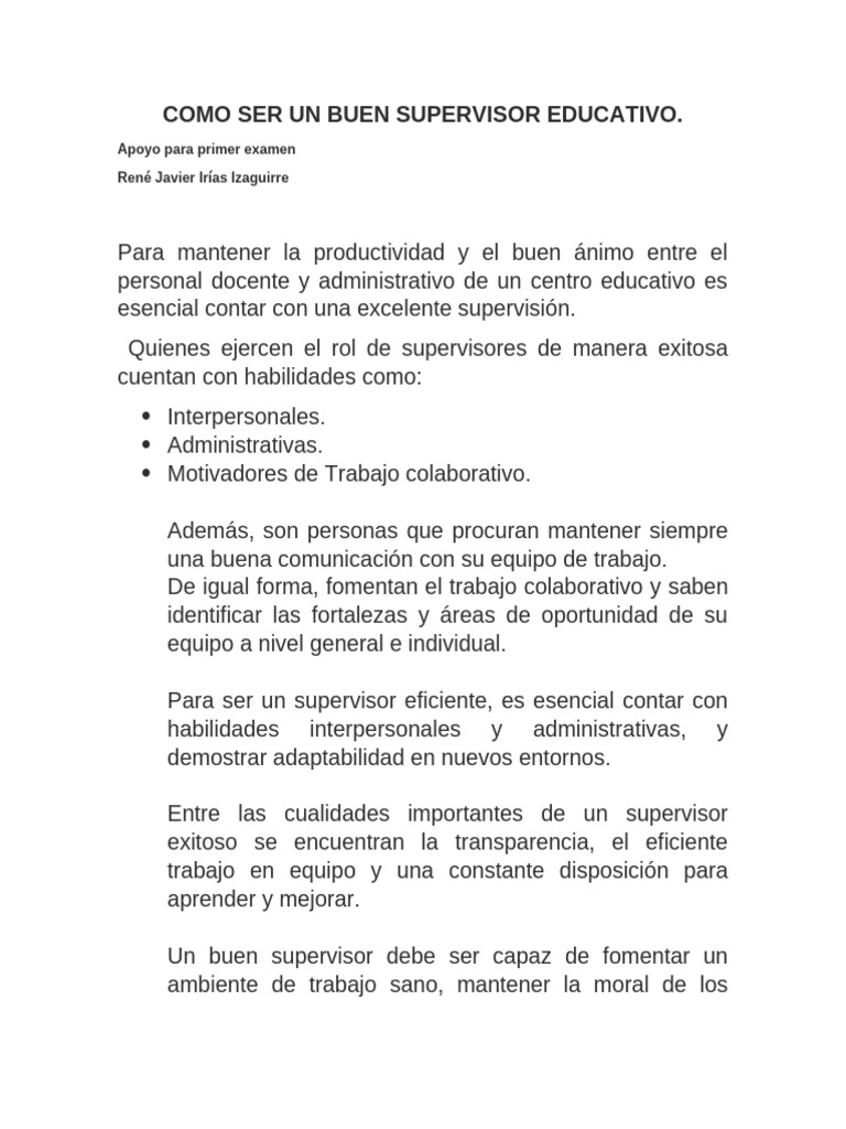 Como Ser Un Buen Supervisor | PDF | Enseñando | Maestros