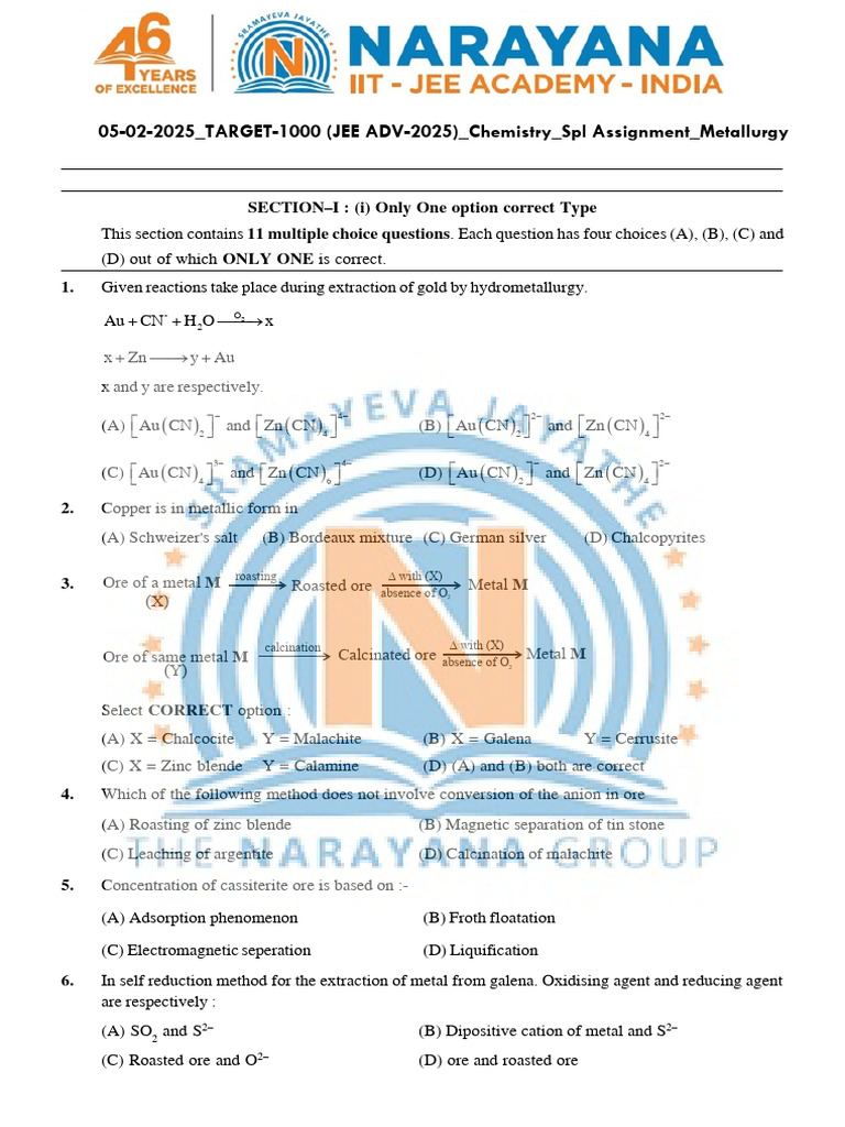 05-02-2025 TARGET-1000 (JEE ADV-2025) MATHS SPL Assignment Metallurgy | PDF | Zinc | Ore