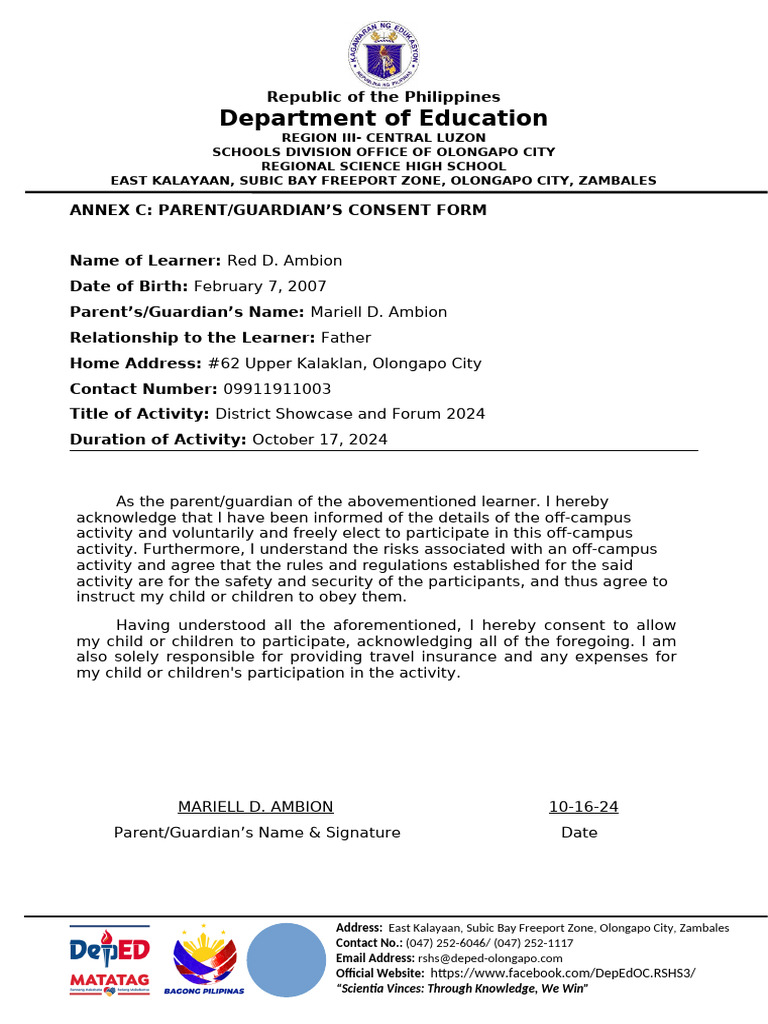 Parents Consent DSF | PDF