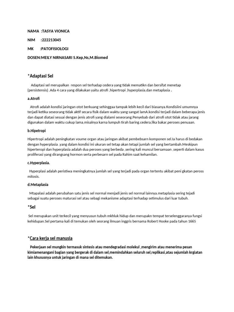Adaptasi Sel: Atrofi, Hipertropi, Metaplasia | PDF