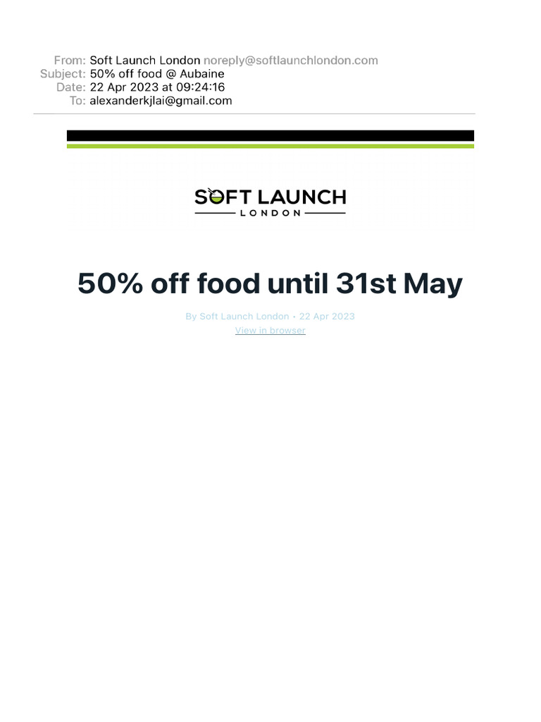 50 Off Food at Aubaine | PDF