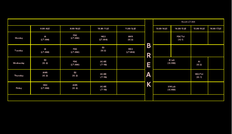 Weekly Class Schedule for LT-304 | PDF