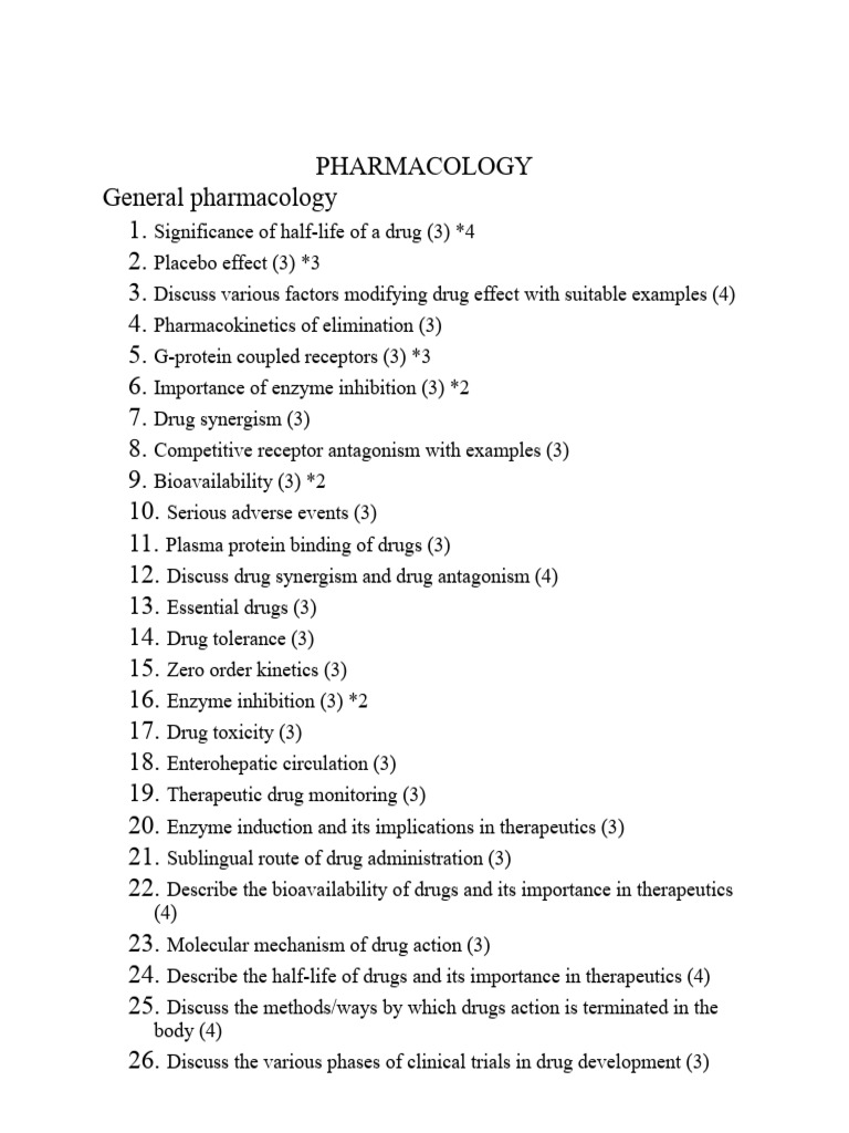 PHARMACOLOGY Previous Years | PDF | Pharmacology | Drugs