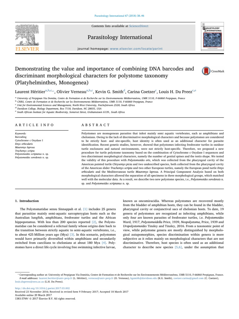 Polystome Taxonomy via DNA Barcoding | PDF | Biology
