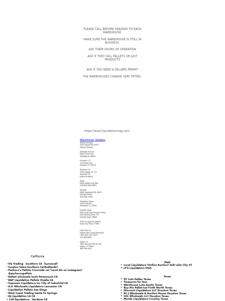 List of Pallet Locations - Sites New | PDF | Service Industries