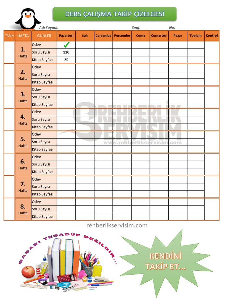5 6. 7. Sinif Ders Calisma Takip Cizelgesi | PDF