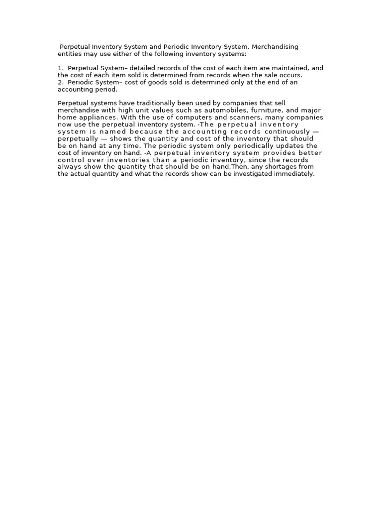 Perpetual Inventory System and Periodic Inventory | PDF