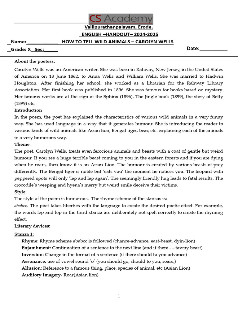 Ho-how to Tell Wild Animals.docx | PDF | Rhyme | Poetry