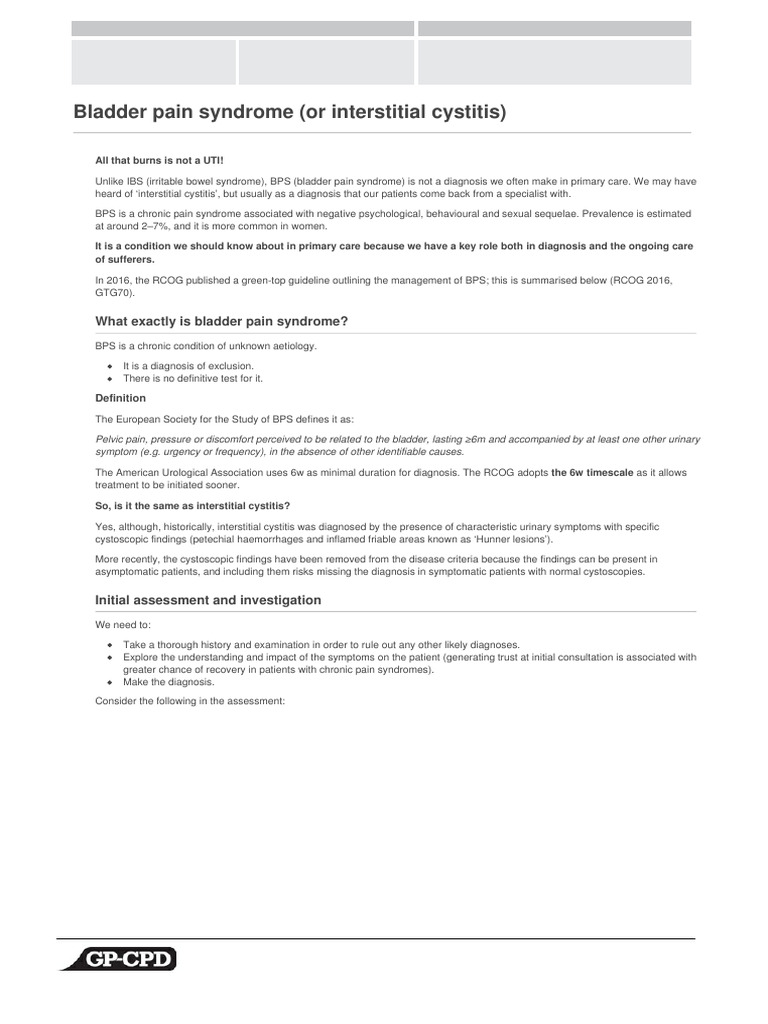 Understanding Bladder Pain Syndrome | PDF | Urinary Tract Infection ...