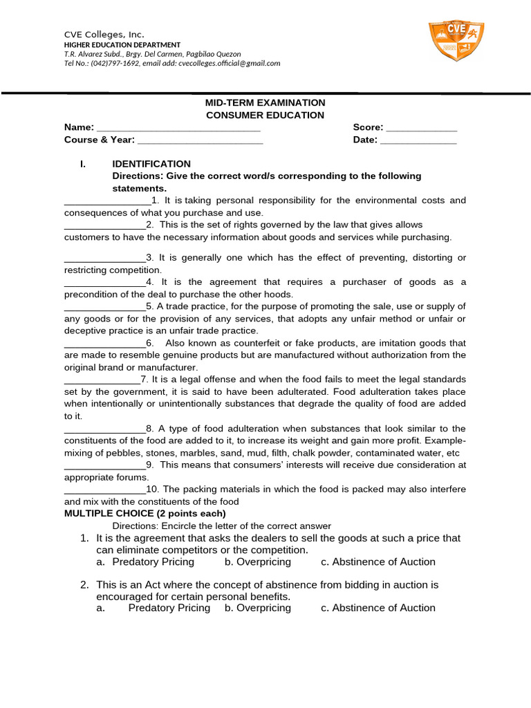 Midterm Examination - SET A | PDF | Economies | Marketing