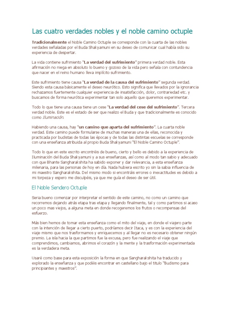 Las Cuatro Verdades Nobles y El Noble Camino Octuple | Cuatro nobles ...