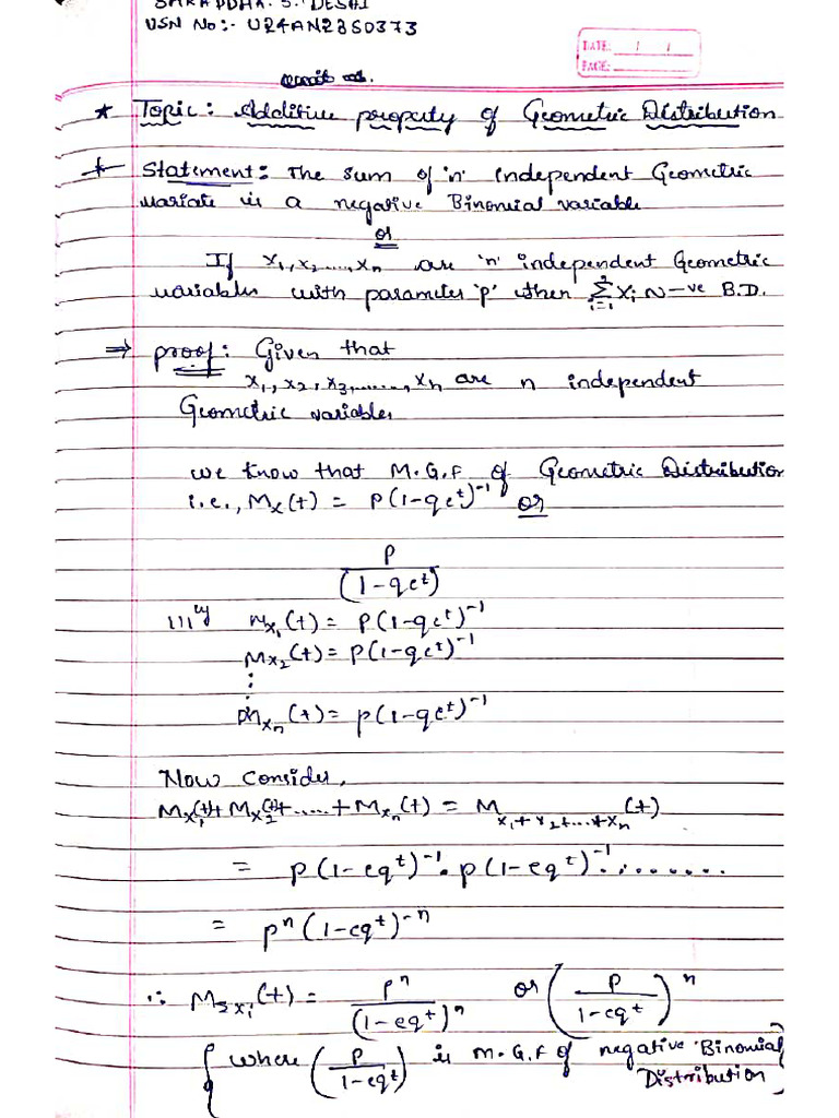 Additive Property of geometric distribution | PDF